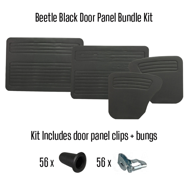 Beetle Black Door Panel Bundle Kit (Includes Clips And Bungs) - 1967-79 ...
