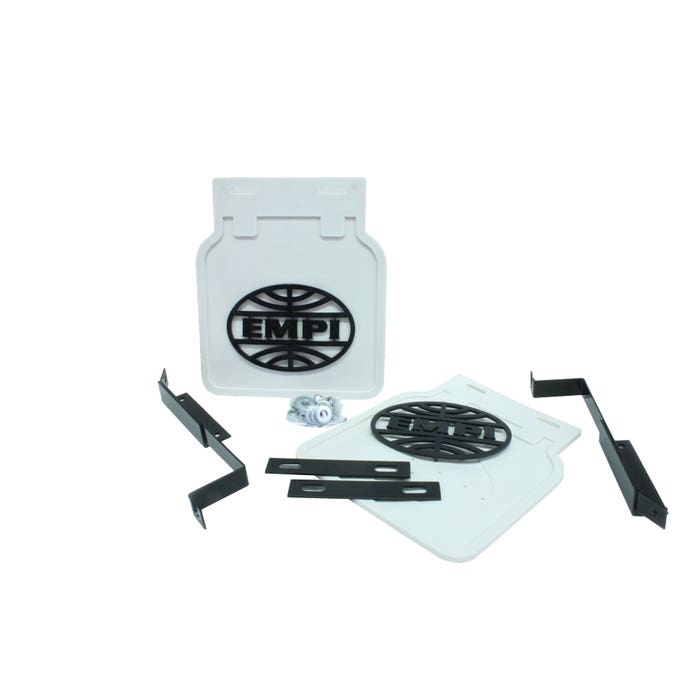 Baywindow Bus EMPI Mud Flaps - White With Black Logo - Cool Air VW