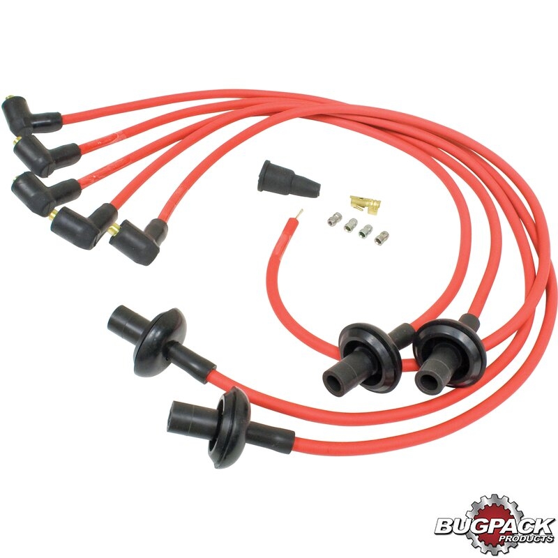 Megavolt 8mm Red HT Lead Kit - Type 1 Engines - 90° Ends - Cool Air VW