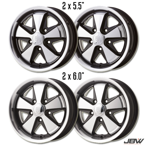 JBW 15" FOOSH Alloy Wheel Staggered Set - Black With Hand Polished Face ...