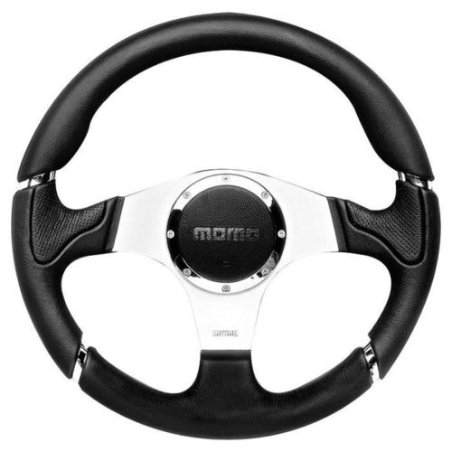 350mm Black Leather Momo Jet Steering Wheel - Cool Air VW